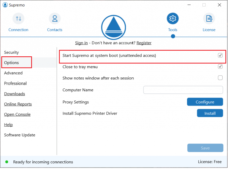 Automatic safe access for unattended control - Supremo Control