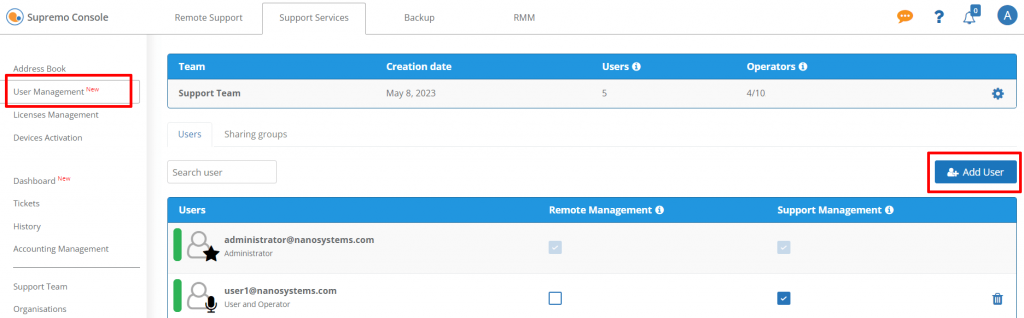 Create your Support Team