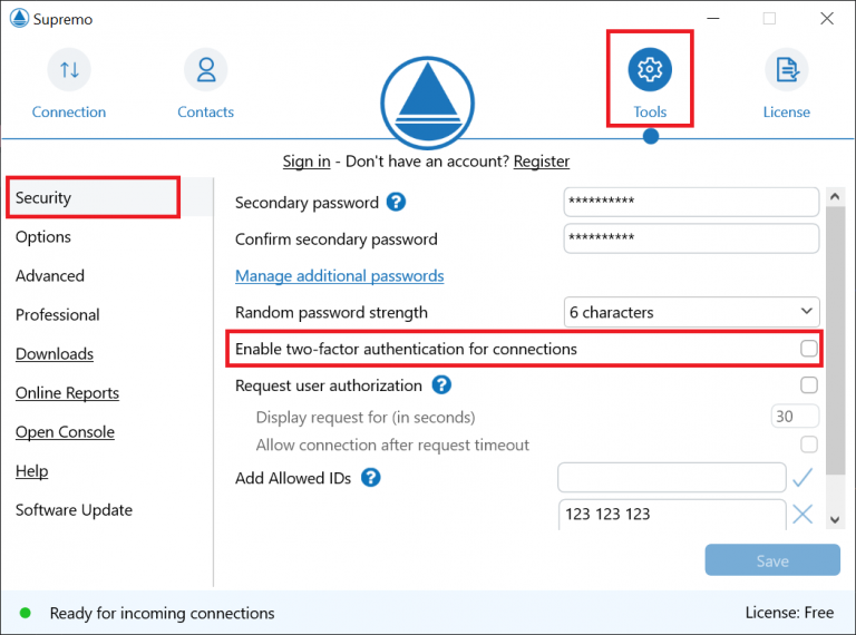 How to change and customise security settings - Supremo Control