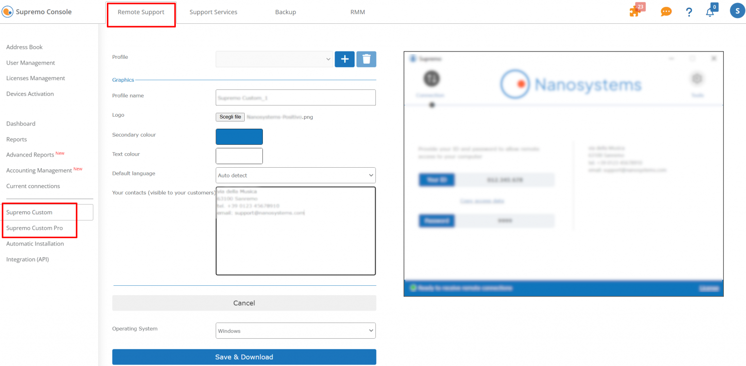 Supremo with a customized logo - Supremo Control