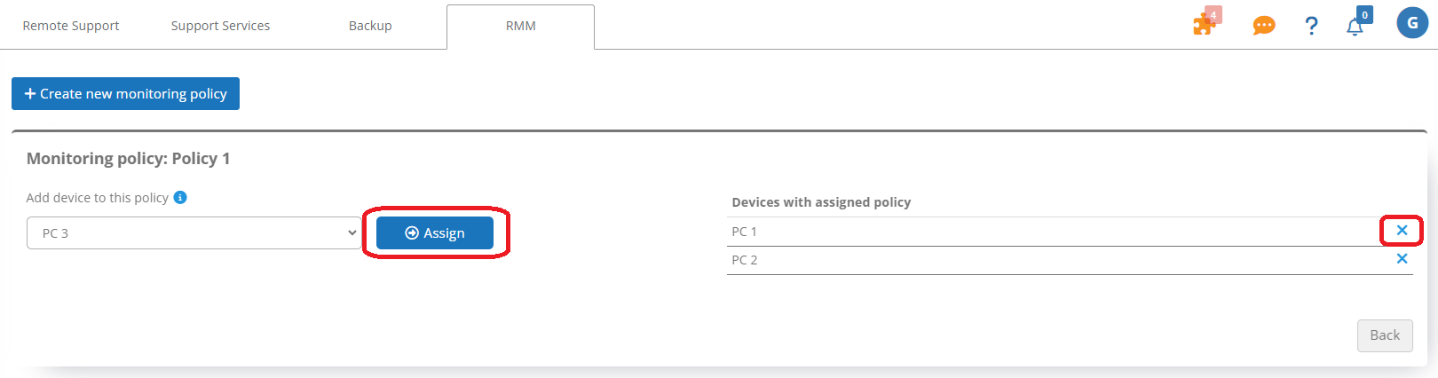 Configure the monitoring policy for each device