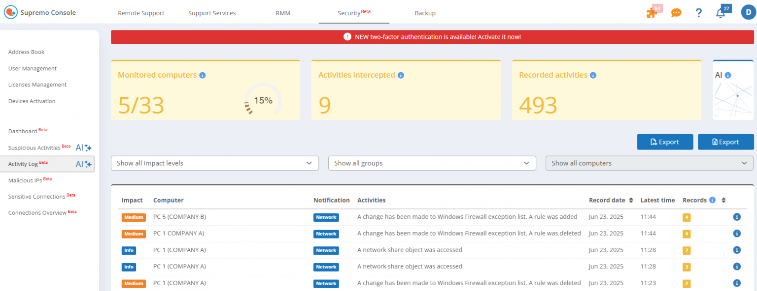 Check for anomalous operating system activities - Supremo Control